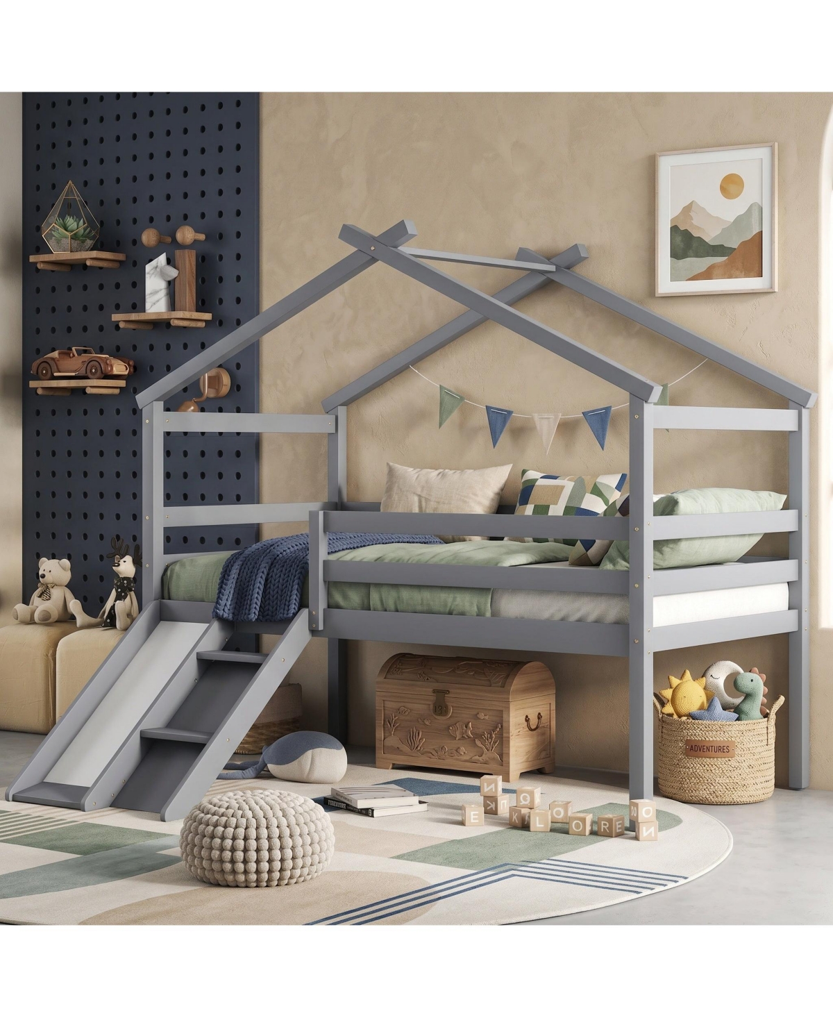 Click here for Sailvan Twin Low Loft House Bed with Slide  Ladder... prices