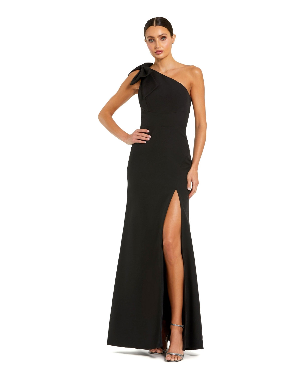 Click here for Mac Duggal Petite Crepe One Shoulder Gown With Bow... prices