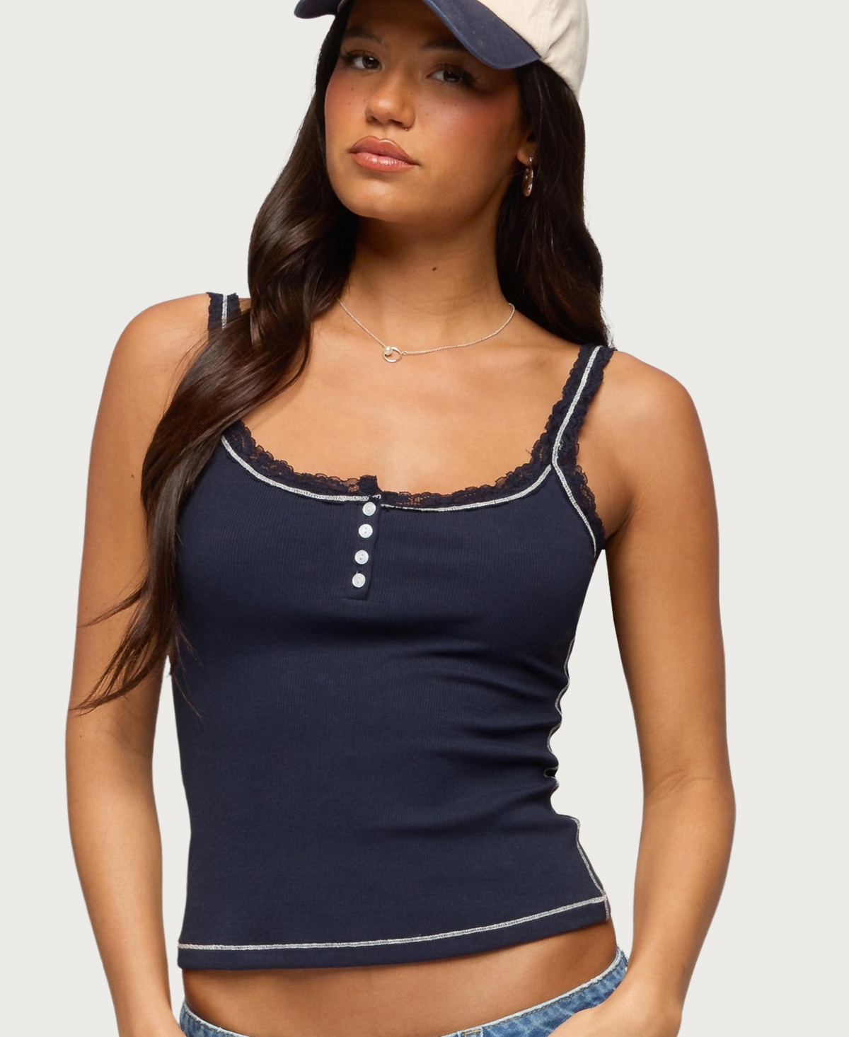 Click here for Edikted Womens Contrast Stitched Lacey Henley Top... prices