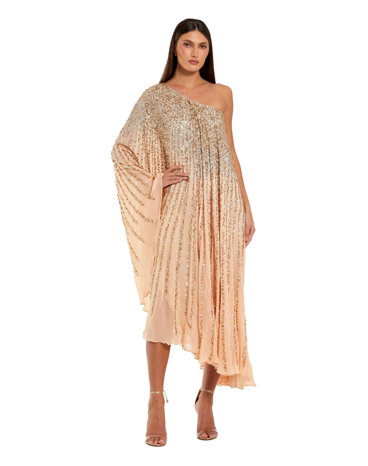 Click here for Mac Duggal Womens One Shoulder Ombre Sequin Kaftan... prices