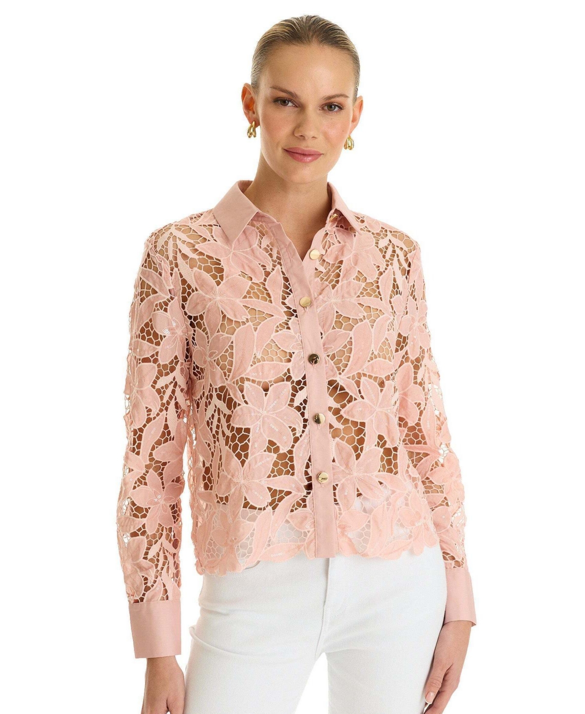Click here for The Noli Shop Womens Mina Lace Blouse - Blush prices