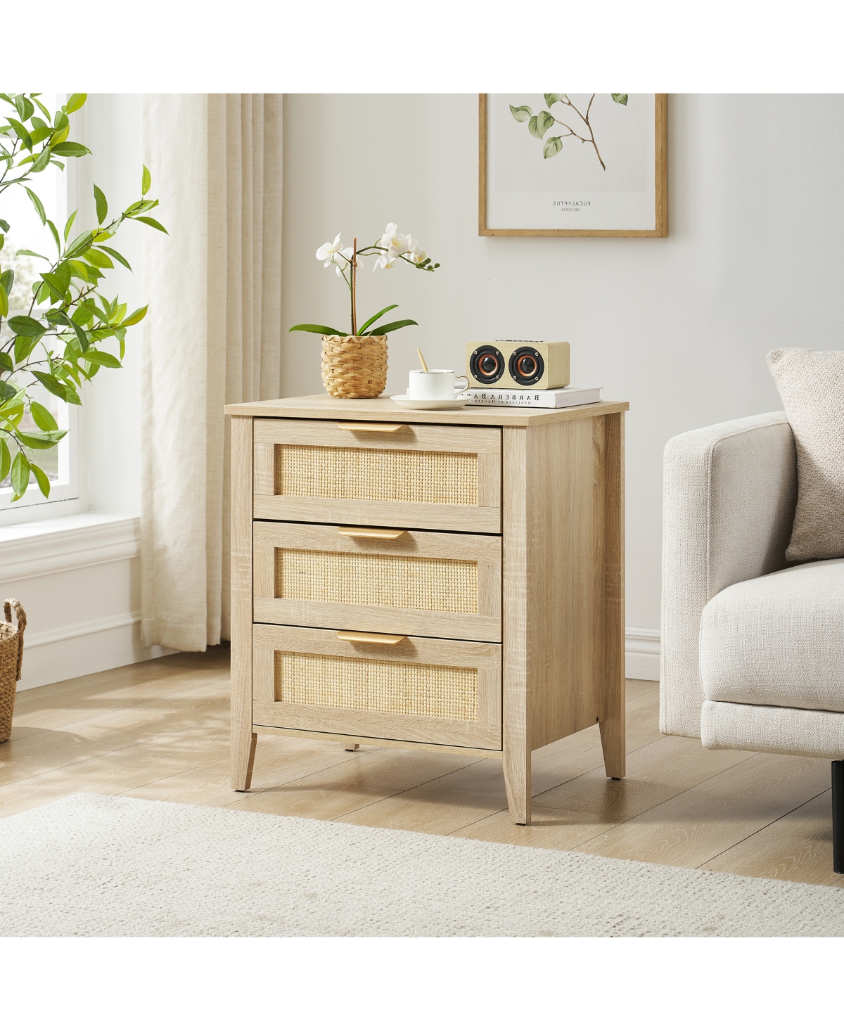 Click here for homfan Farmhouse Rattan Bedside Table with 3 Drawe... prices