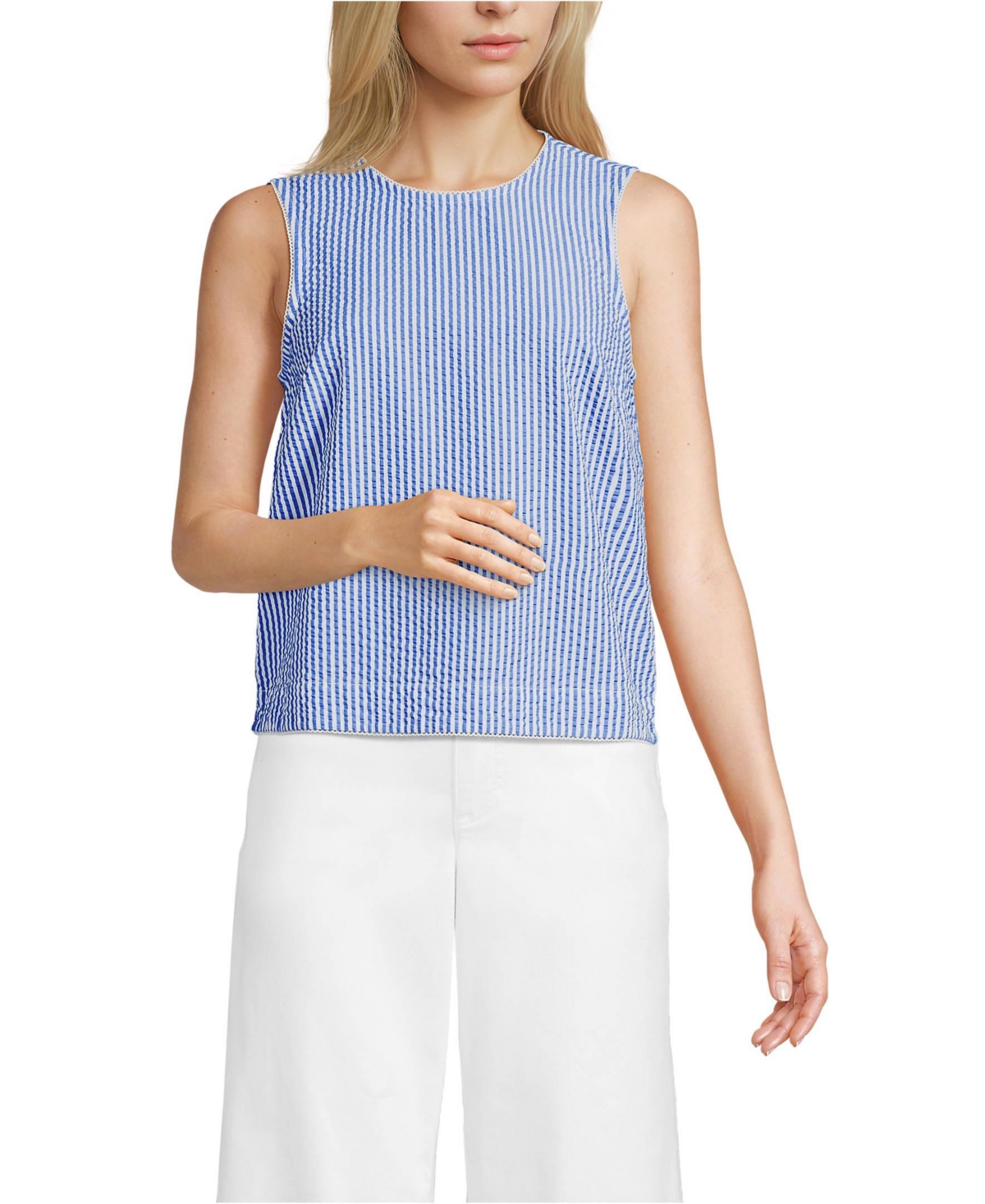 Click here for Lands End Womens Seersucker Matchback Shell - Clea... prices