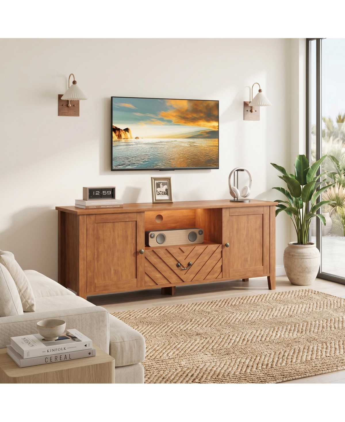 Click here for homfan Modern Farmhouse Tv Stand with Led Lighting... prices
