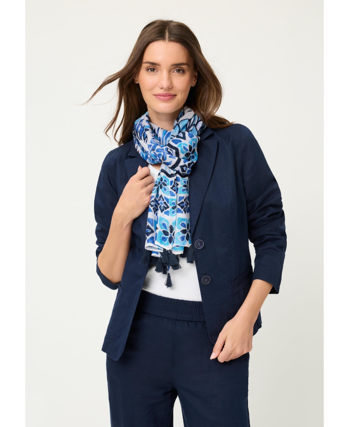 Click here for Olsen Womens Panneux Design Scarf - Bay blue prices