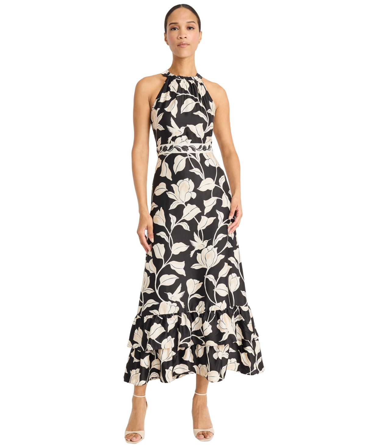 Click here for Maggy London Womens Halter Light Charmeuse Tiered... prices