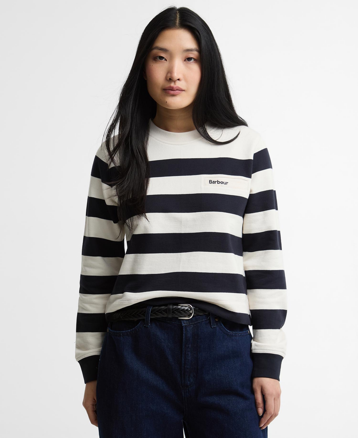 Click here for Barbour Womens Bold Stripe Crewneck Sweatshirt - D... prices