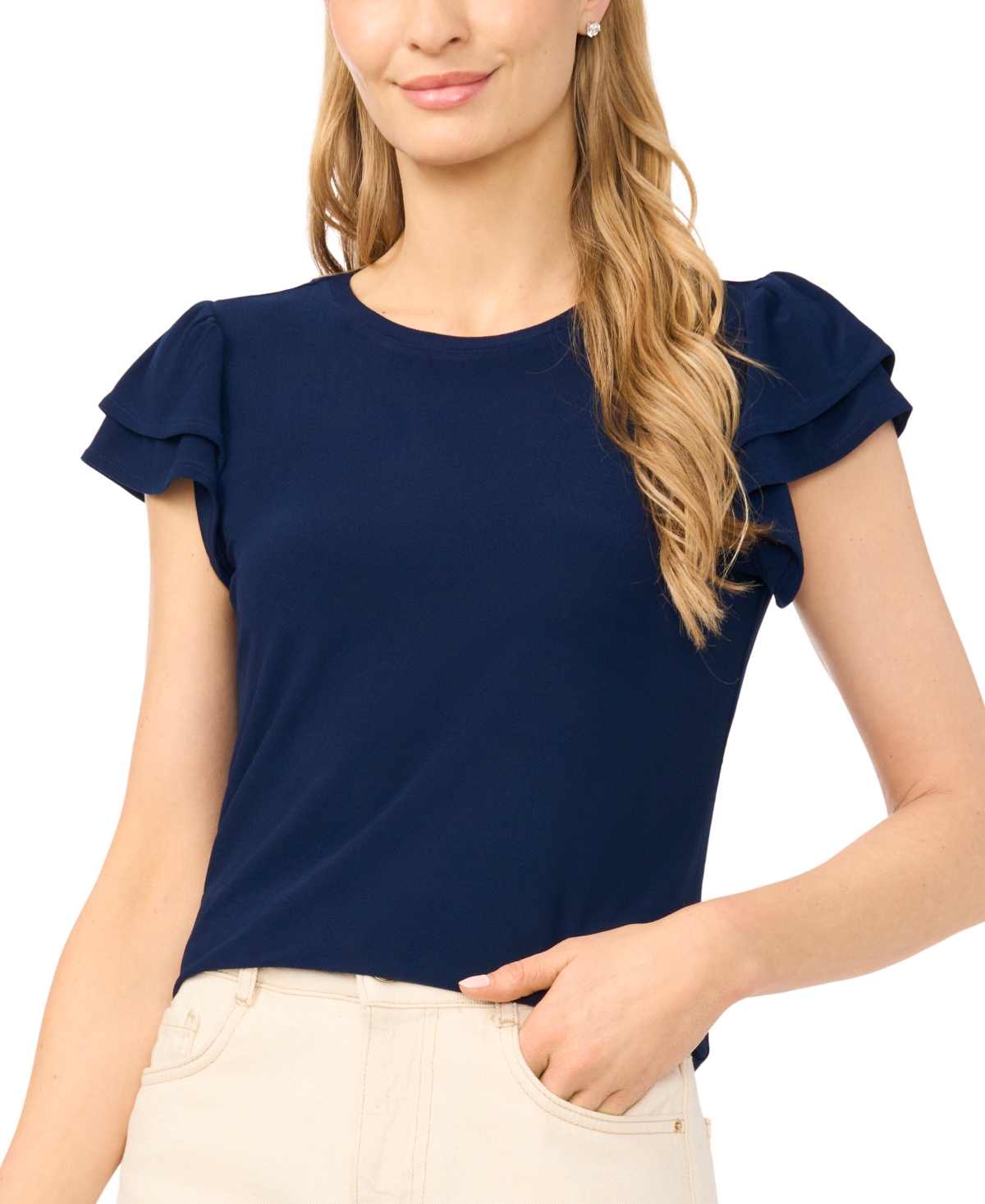 Click here for CeCe Womens Double Ruffle-Sleeve Crewneck Top - Cl... prices