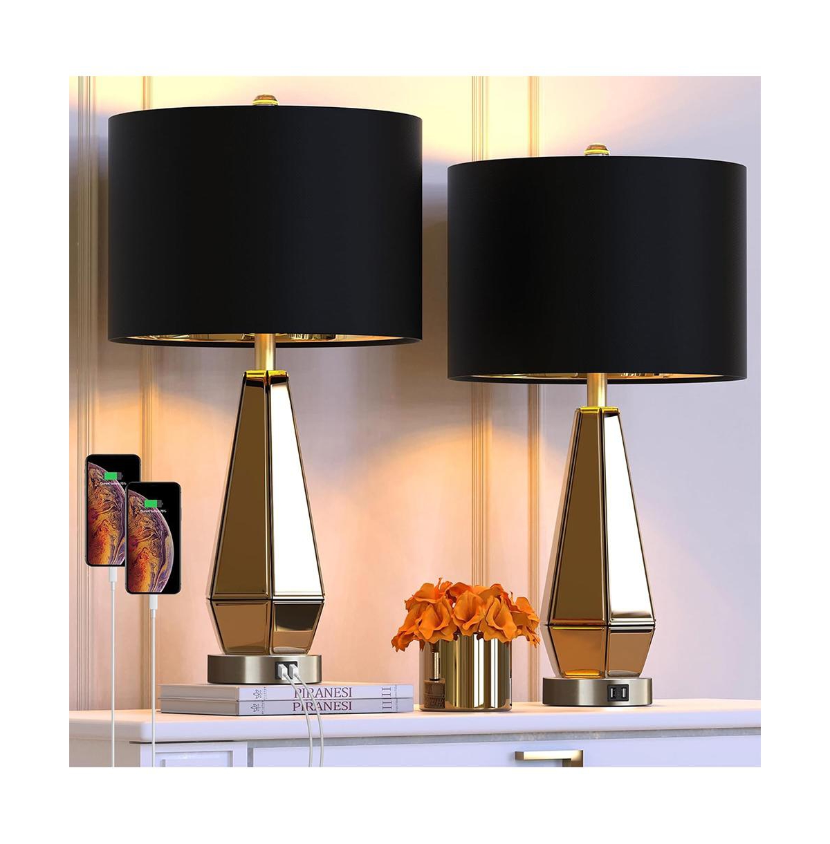 Click here for Sofucor 26.5-inch Set of 2 Mirrored Glass Bedside... prices