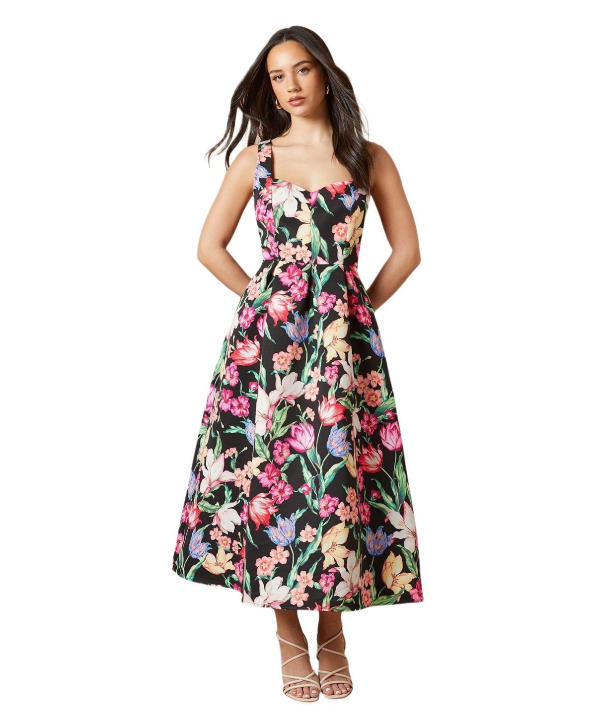 Click here for Oasis Womens Occasion Floral Strappy Twill Midi Dr... prices