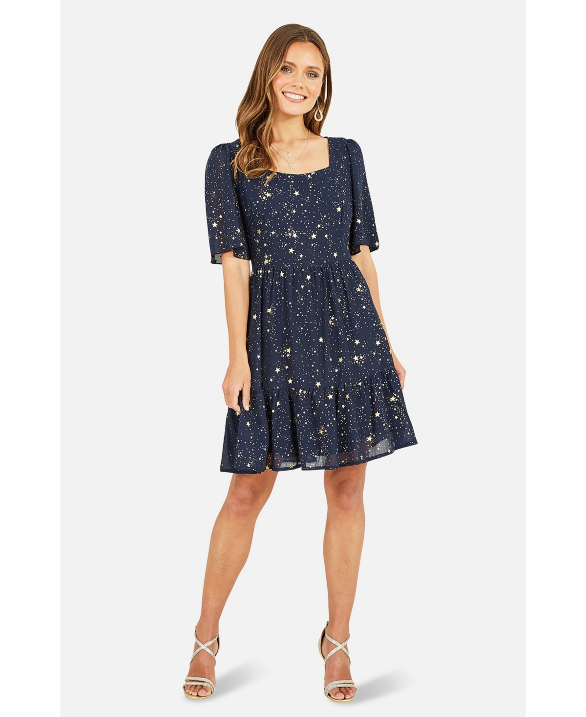 Click here for Yumi Womens Star Print Skater Dress - Navy prices