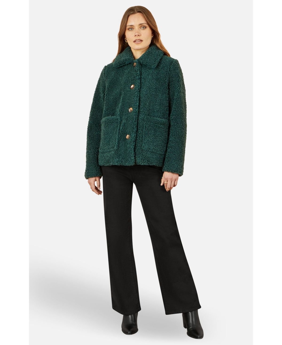 Click here for Yumi Womens Short Teddy Bear Jacket - Green prices