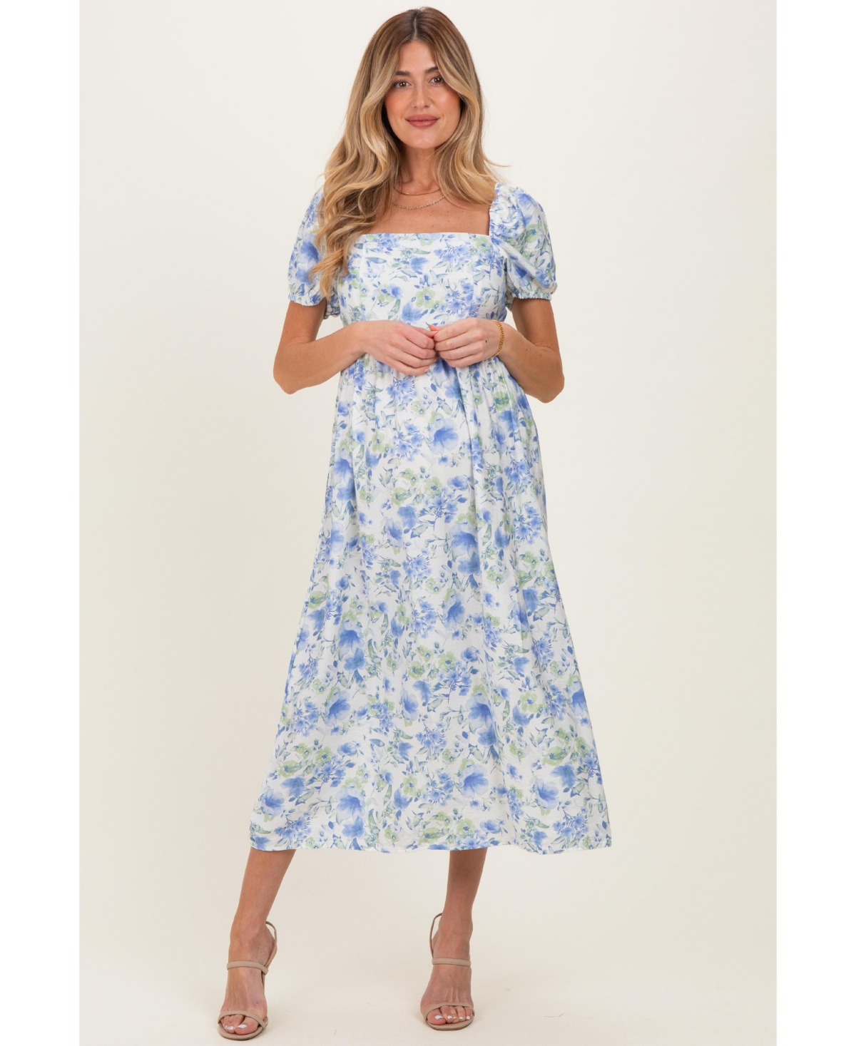 Click here for Pinkblush Maternity Blue Floral Crisscross Back Mi... prices