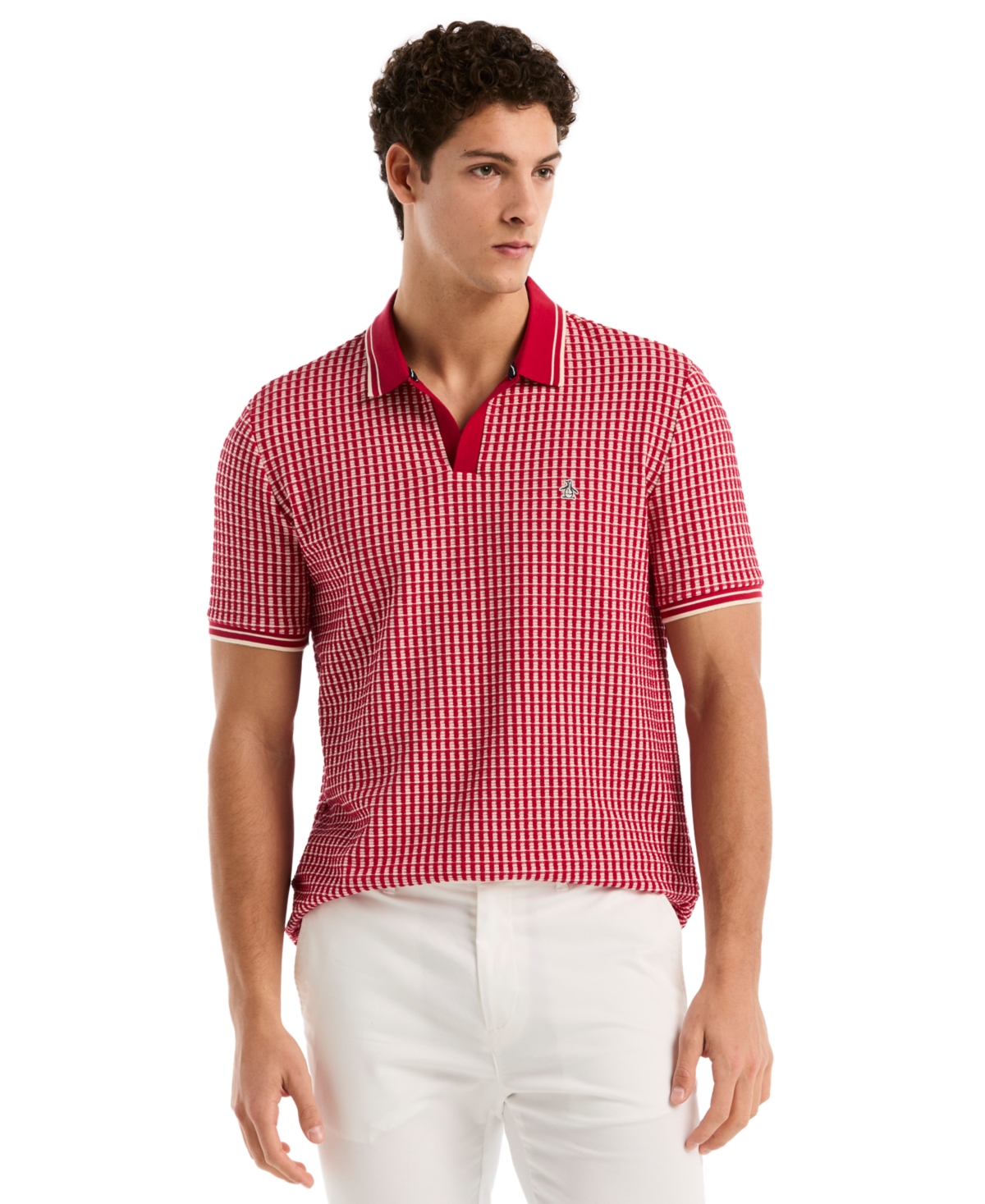 Click here for Original Penguin Mens Jacquard Polo Shirt - Red prices