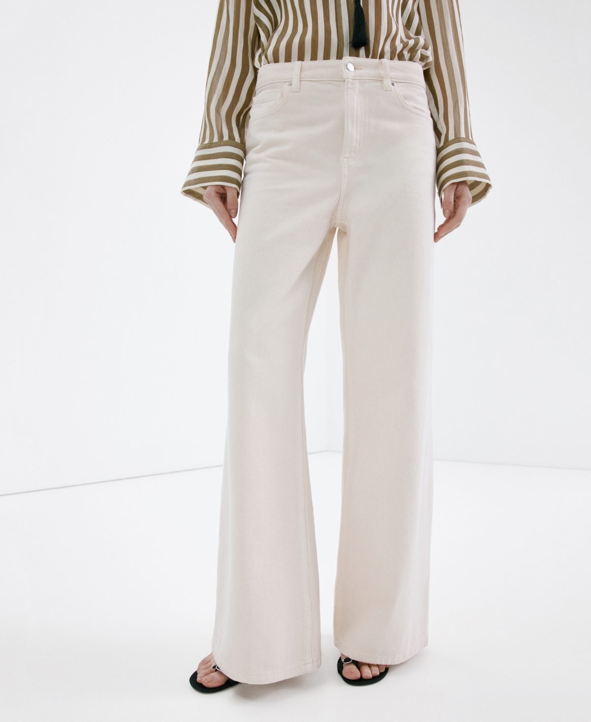 Click here for Mango Womens Wide Leg Mid-Rise Jeans - Off White prices