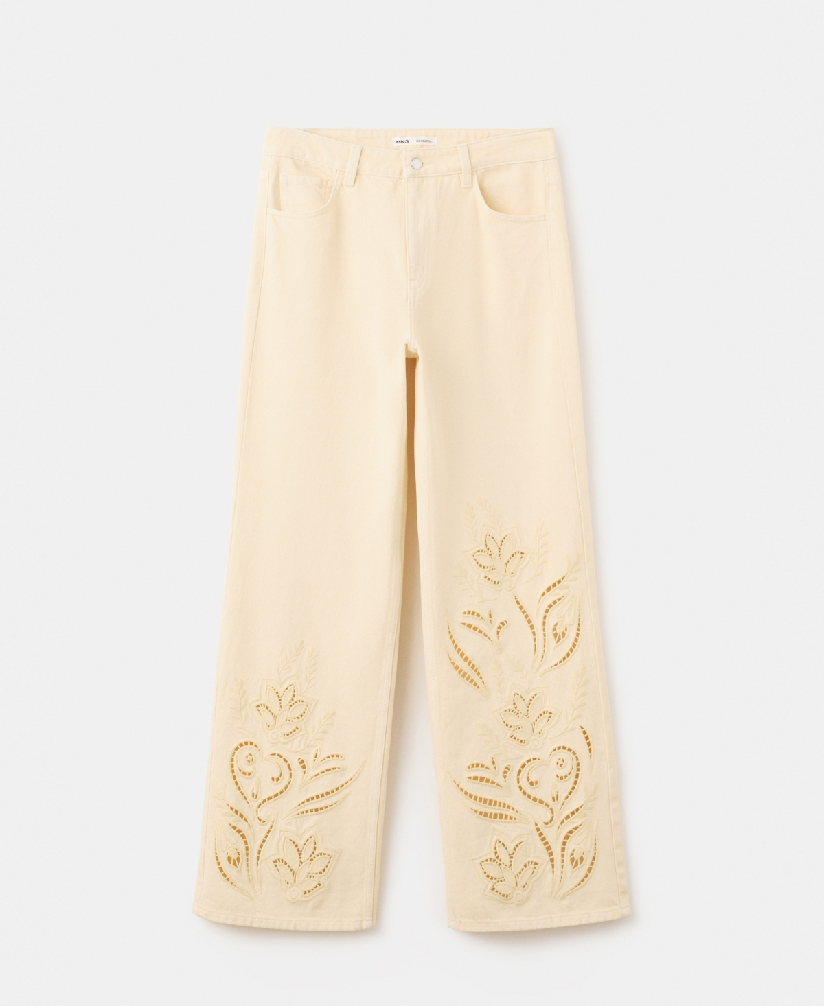 Click here for Mango Womens Openwork Embroidery Straight Jeans -... prices