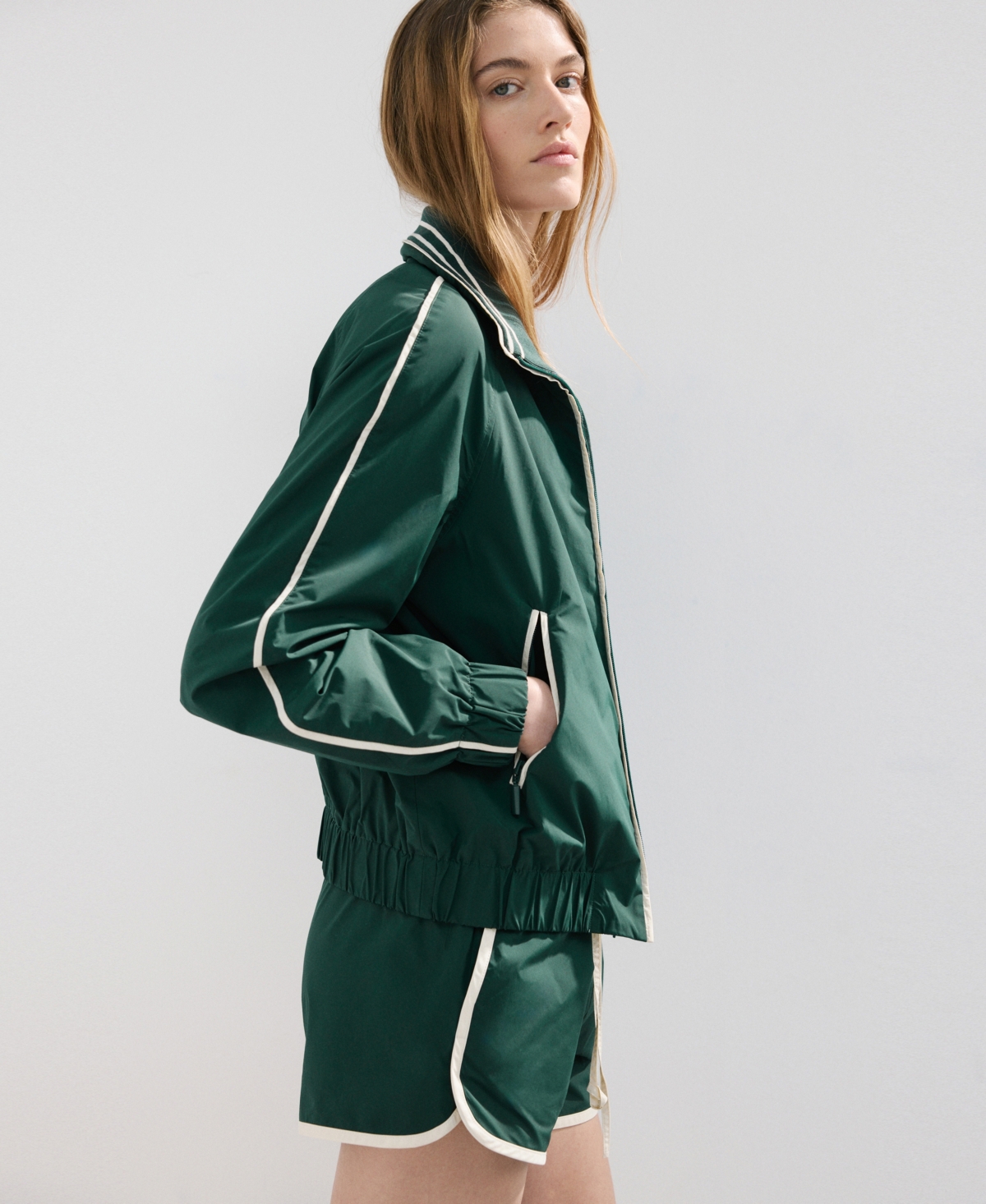 Click here for Mango Womens Contrast Striped Jacket - Green prices