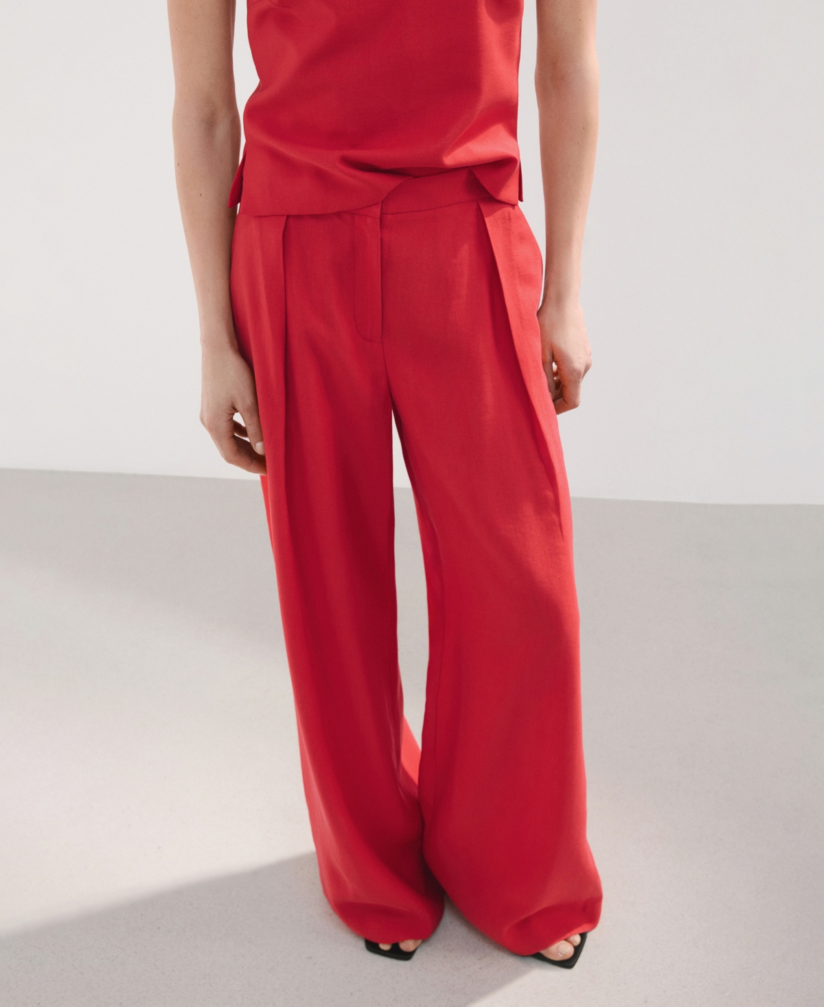 Click here for Mango Womens Straight-Fit Lyocell Pants - Red prices