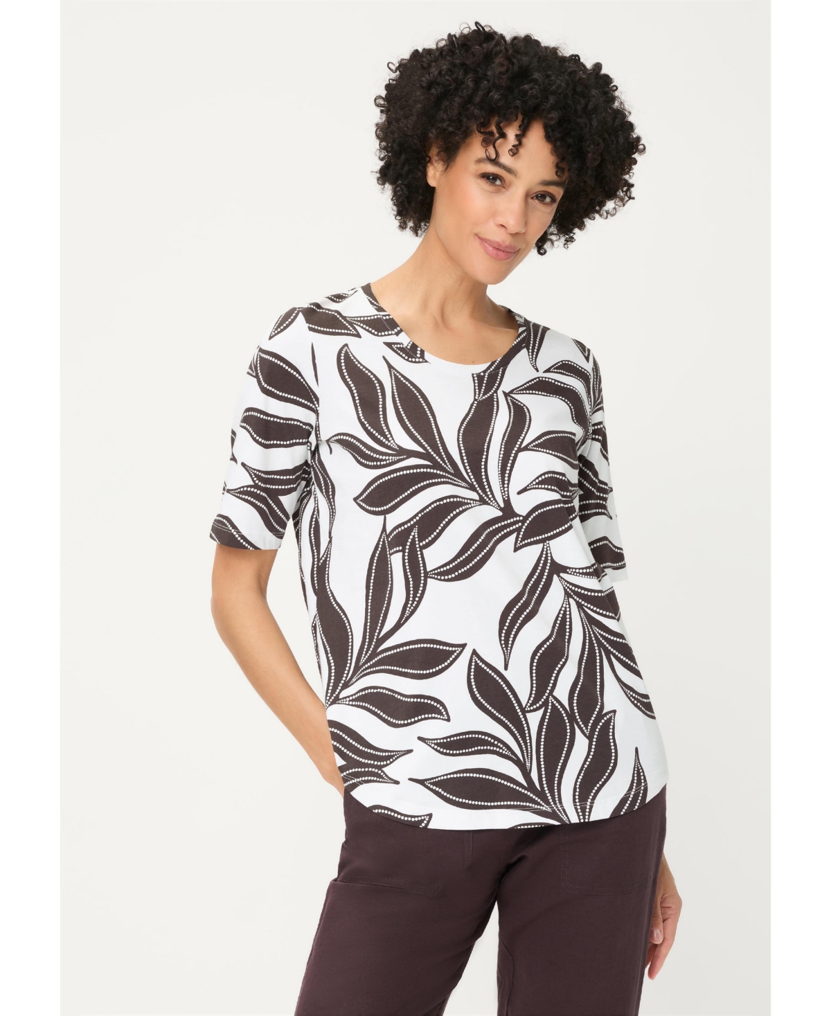 Click here for Olsen Womens Dotted Leaf Print T-Shirt - White prices