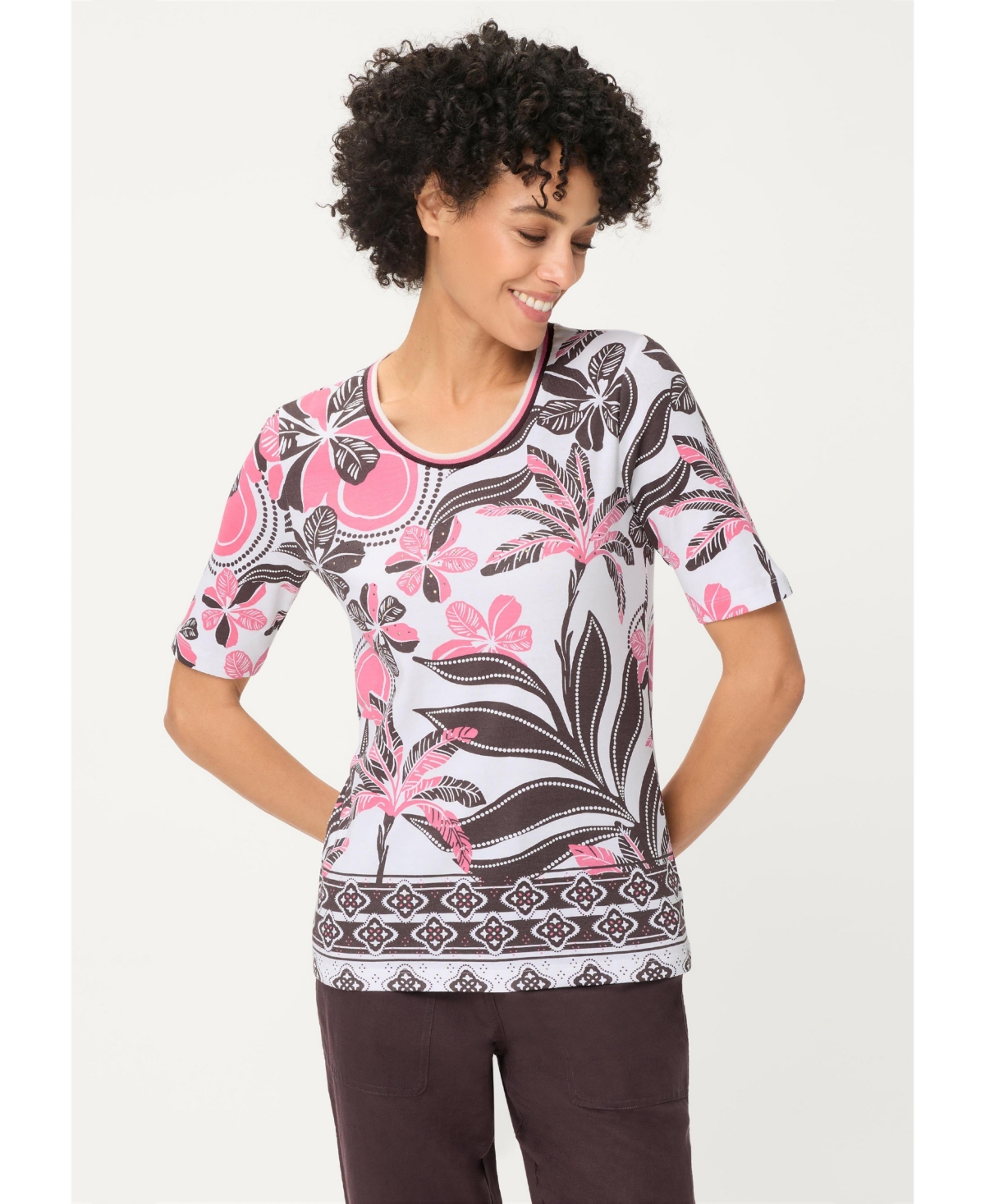 Click here for Olsen Womens Wildflower Panneaux T-Shirt - Raspber... prices