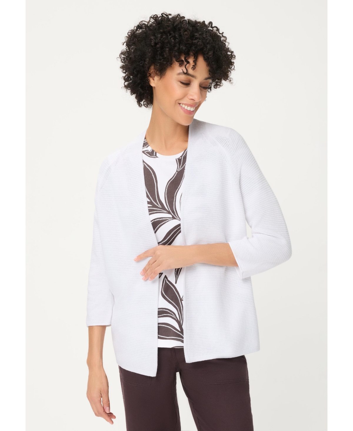 Click here for Olsen Womens Rib Knit Open Front Cardigan - White prices