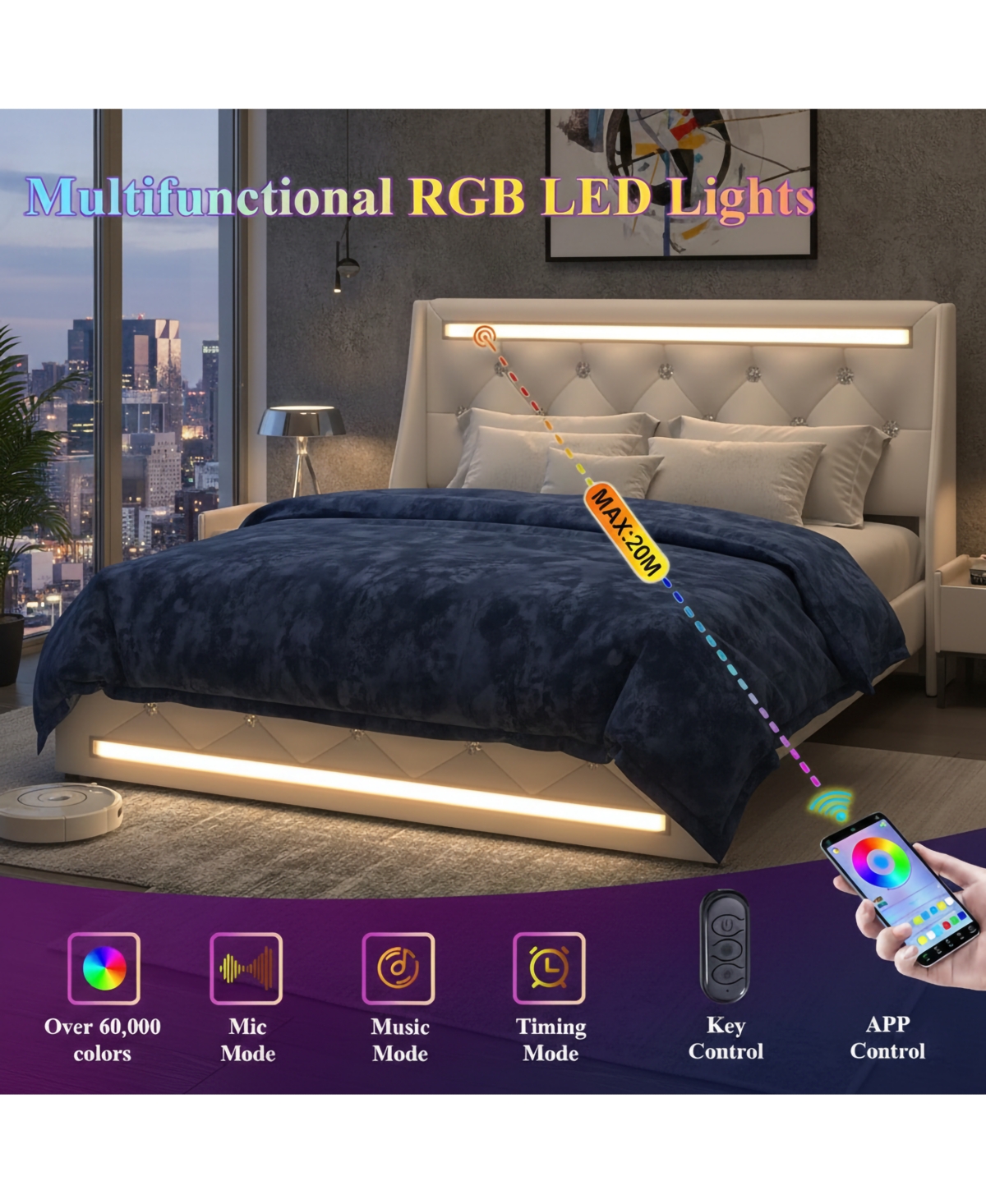 Click here for Lucky One Bed Frame with Led Lights  Upholstered B... prices