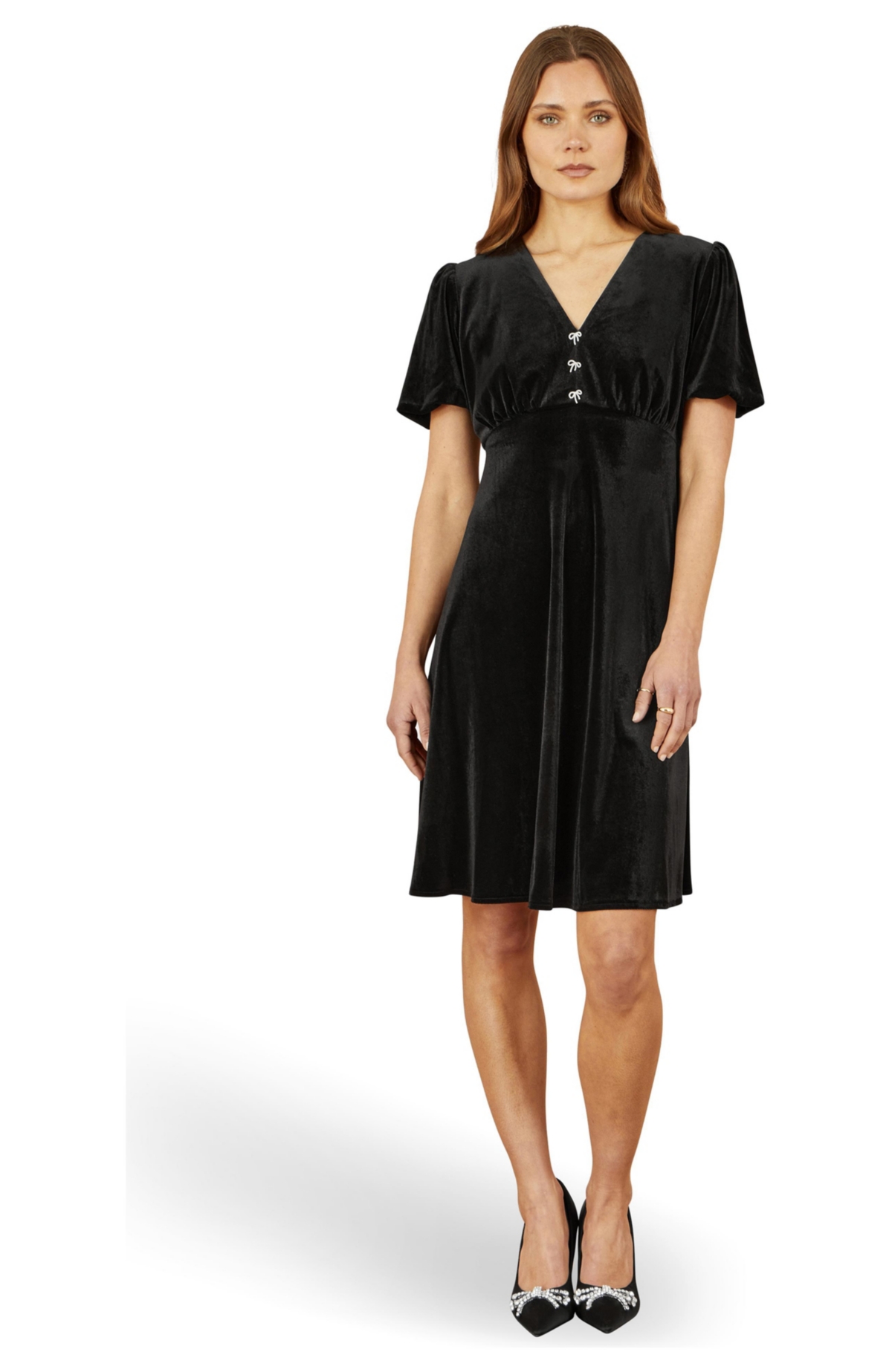 Click here for Yumi Womens Velvet Diamante Detail Skater Dress -... prices
