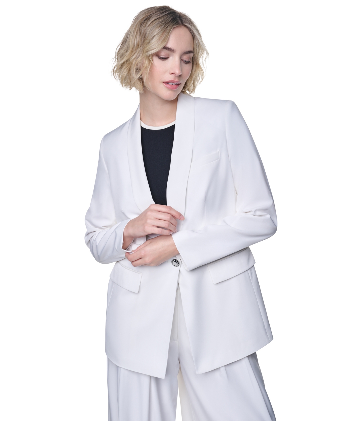 Click here for Dkny Womens Everyday One-Button Blazer - Ivory prices