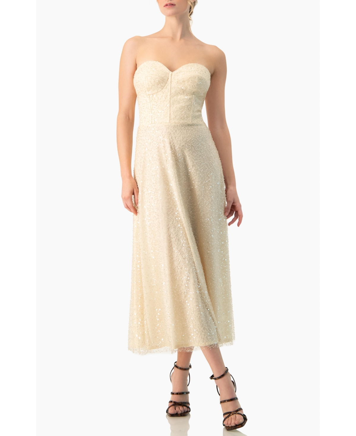 Click here for Ivonne Womens Strapless Bustier Sequin Midi Dress... prices