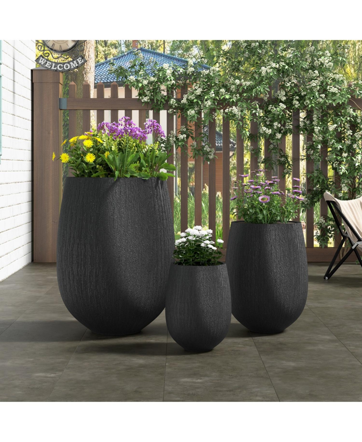 Click here for Asagikoiai Egg-Shaped Mgo Outdoor Planter Set of 3... prices