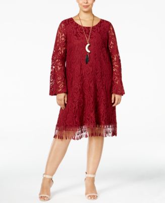 ING Plus Size Lace Fringe-Trim Dress - Dresses - Plus Sizes - Macy's