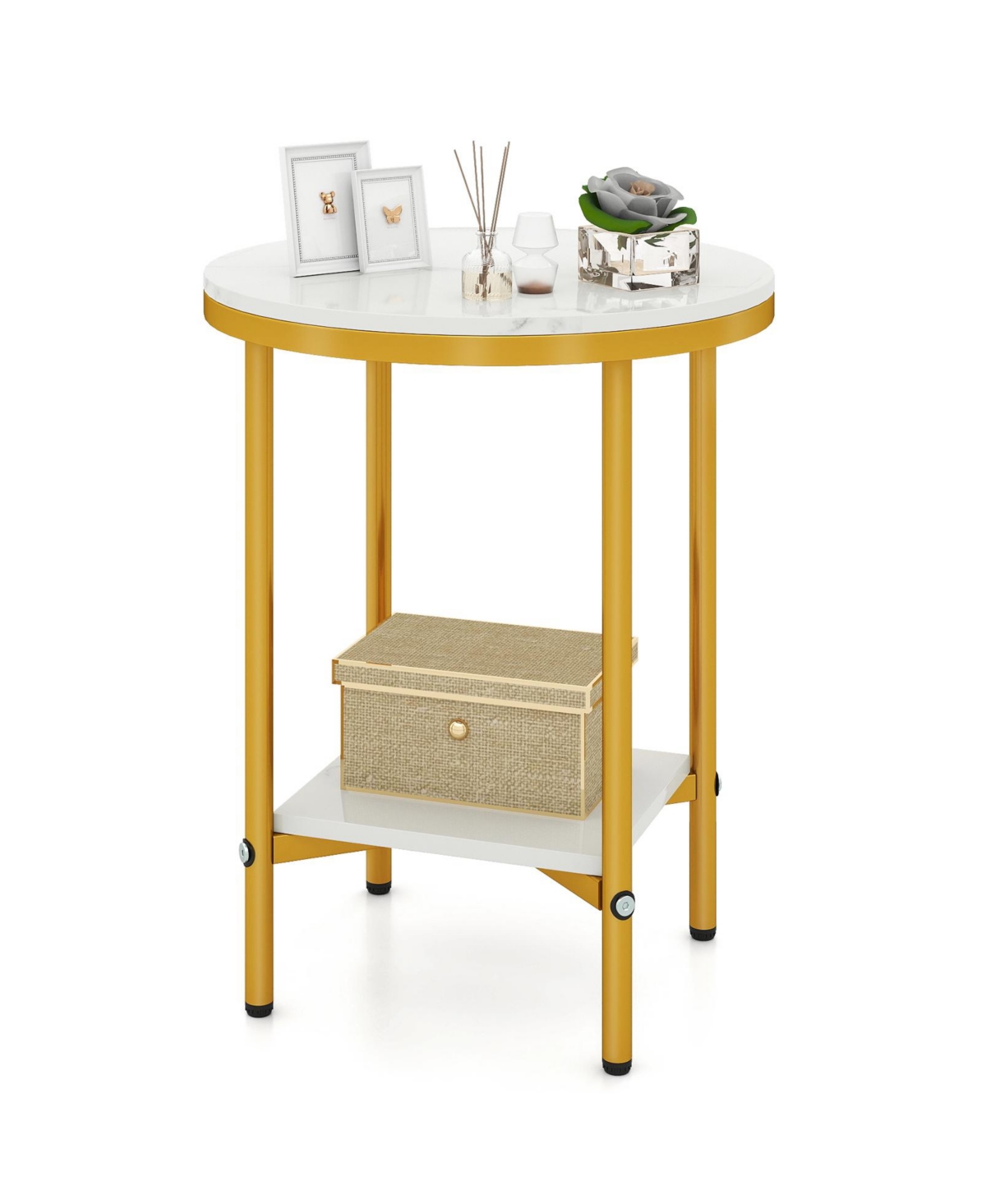 Click here for Gymax Tier Round Side Table w/Storage Shelf Gold M... prices