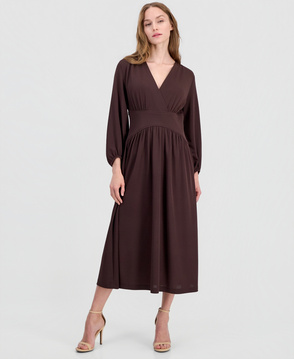 Click here for Anne Klein Womens V-Neck Blouson-Sleeve Midi Dress... prices