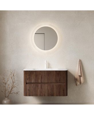Click here for Sillysis 35.8 Inches Modern Walnut Wall Mounted Ba... prices