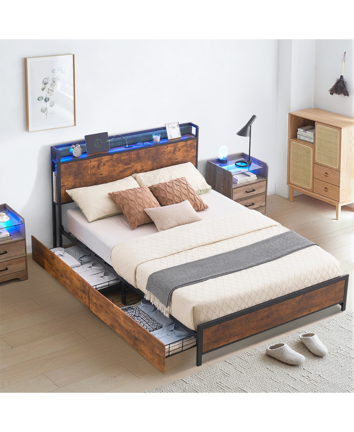 Click here for homfan Led Platform Bed Frame with Storage Headboa... prices