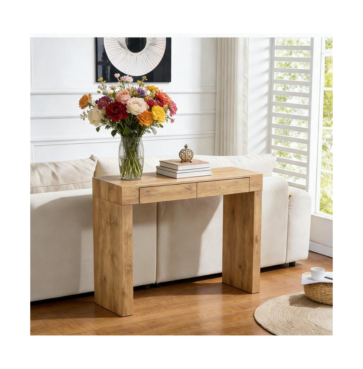 Click here for flynama 50 Natural Wood Grain Bar Table with 2 Dra... prices