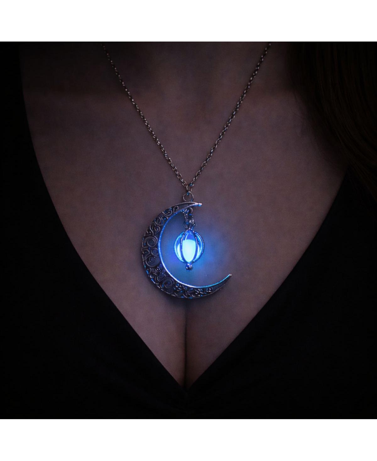 Click here for Rebl Jewelry Moon Glow Pendant Necklace - Light bl... prices