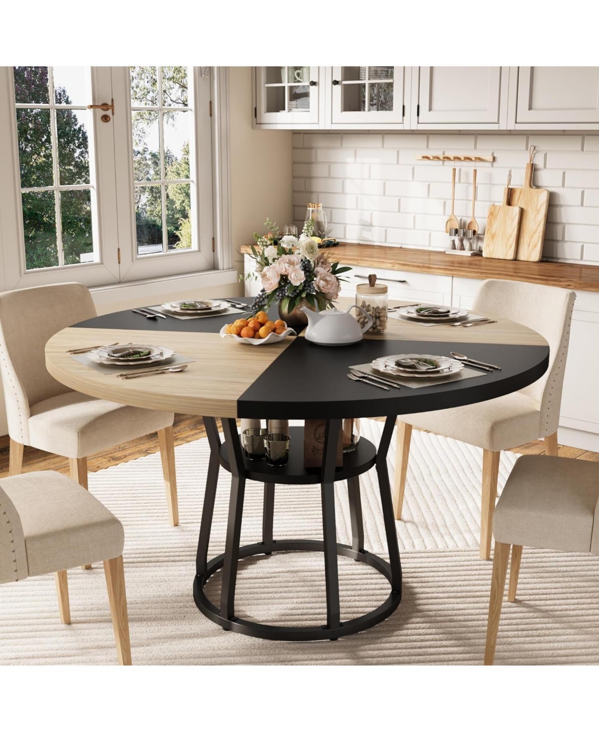 Click here for homfan Round Dining Table with Storage Shelf for 4... prices