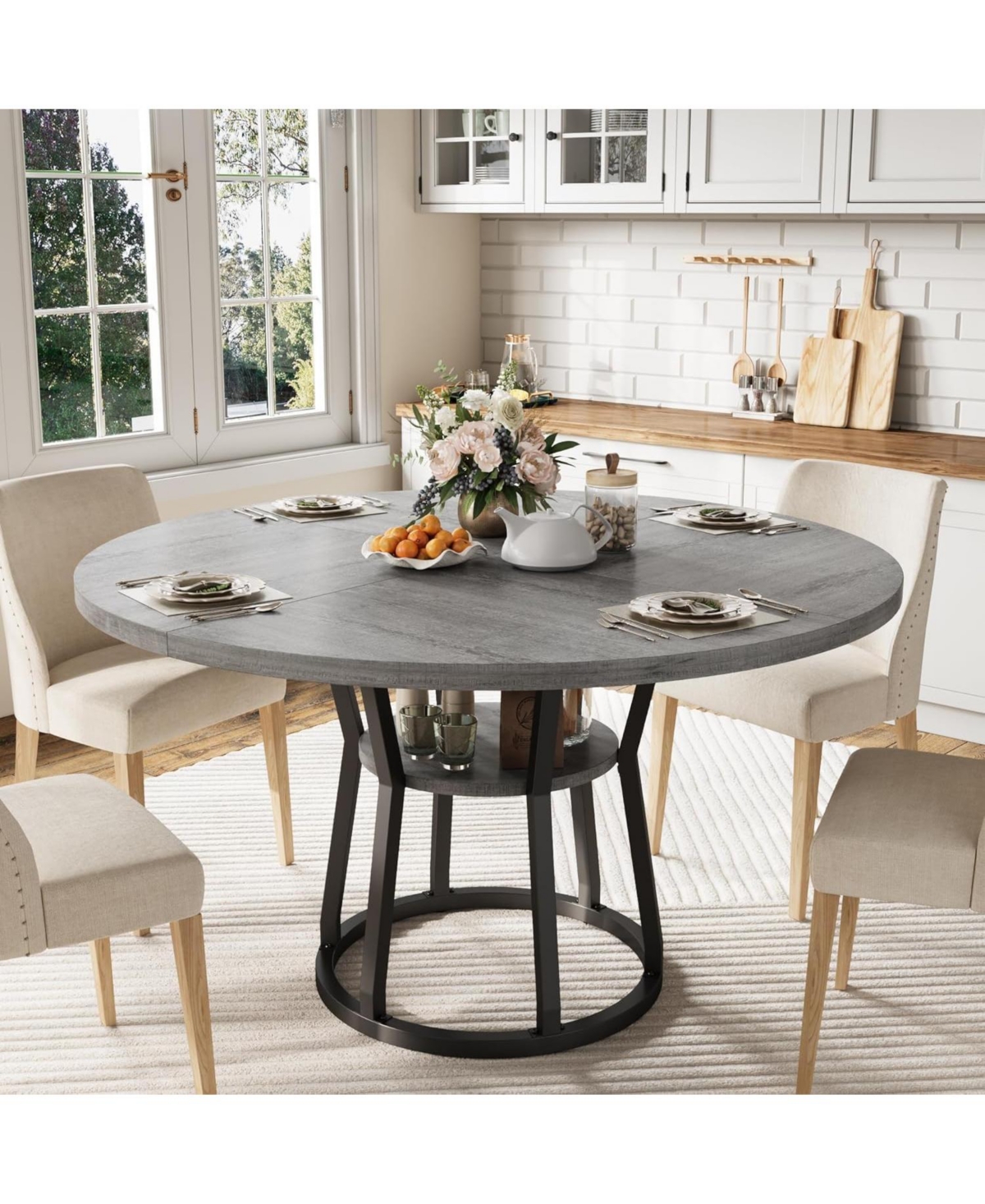 Click here for homfan Round Dining Table with Storage Shelf for 4... prices