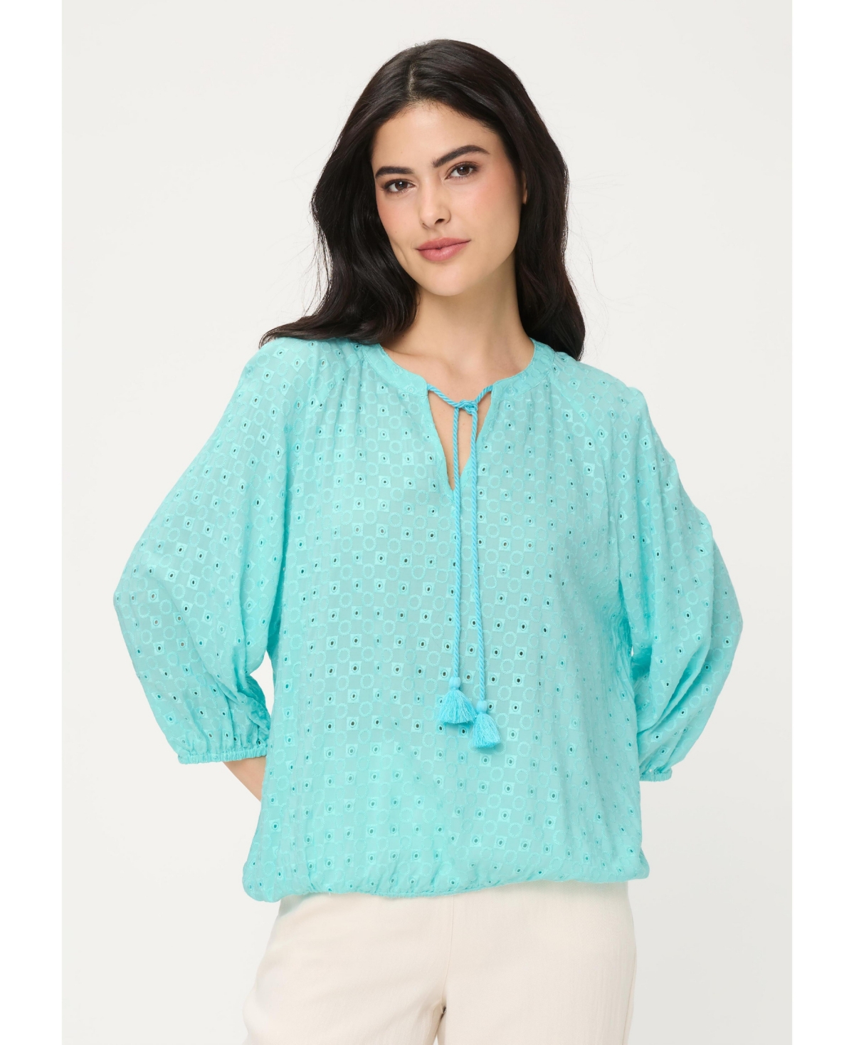 Click here for Olsen Womens Eyelet Embroidered Tunic Blouse - Poo... prices