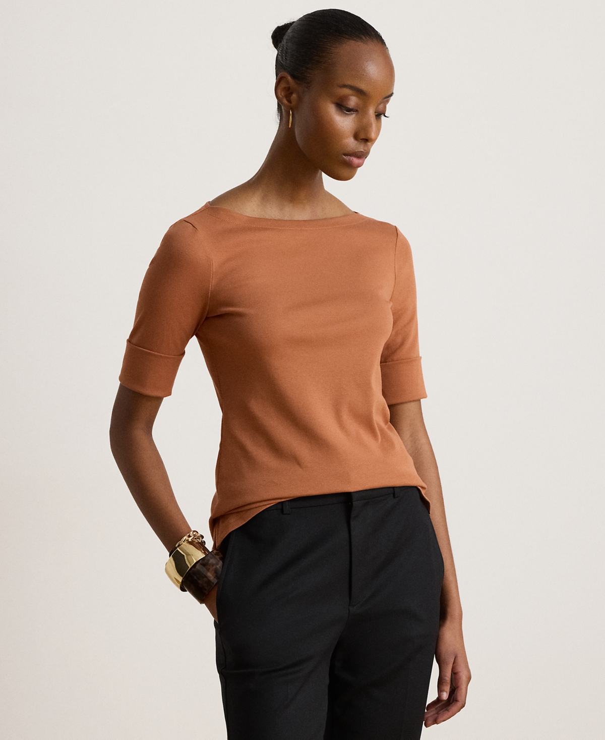 Click here for Lauren Ralph Lauren Petite Stretch Cotton Boatneck... prices