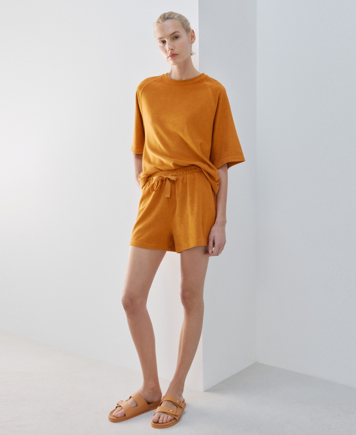 Click here for Mango Womens Terry Cotton Shorts - Orange prices