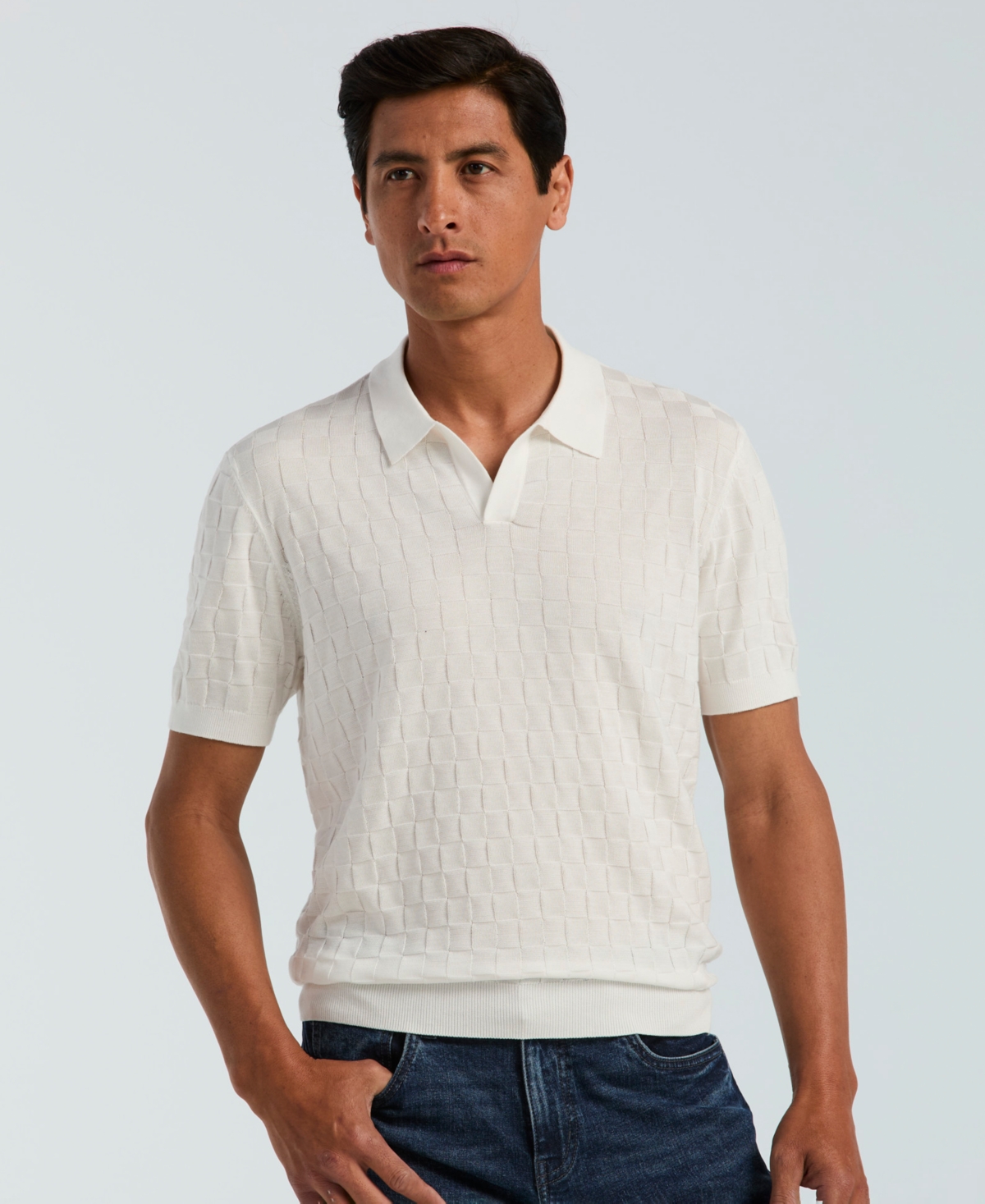 Click here for Perry Ellis Mens Checker Texture Open Polo Sweater... prices