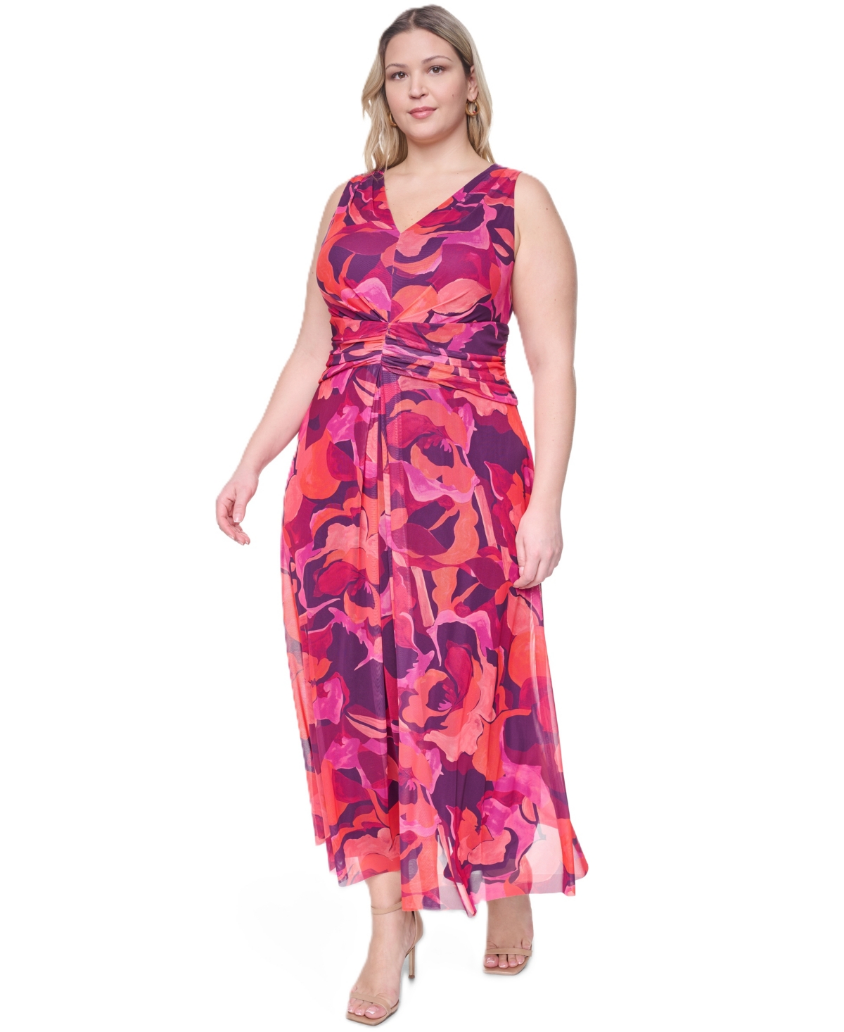Click here for Eliza J Plus Size Sleeveless V-Neck Ruched Waist M... prices
