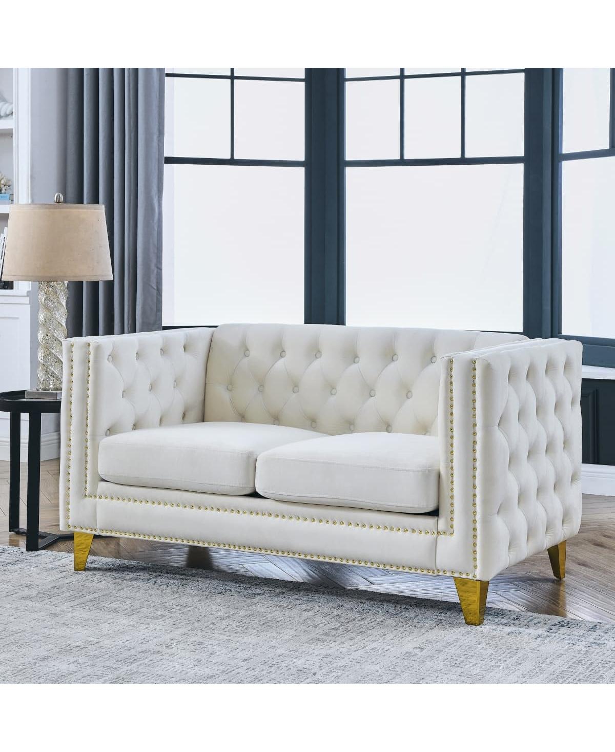 Click here for Maison Boucle 58 Velvet Chesterfield Loveseat Couc... prices