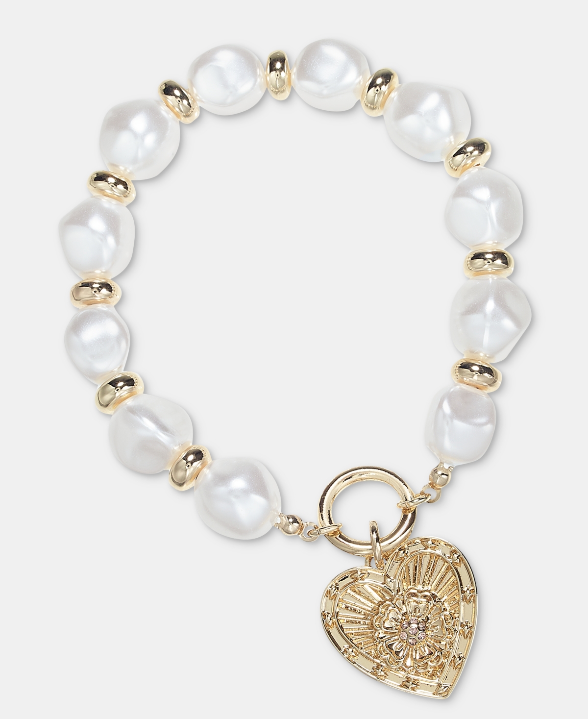 Click here for On 34th Heart Charm Imitation Pearl Stretch Bracel... prices