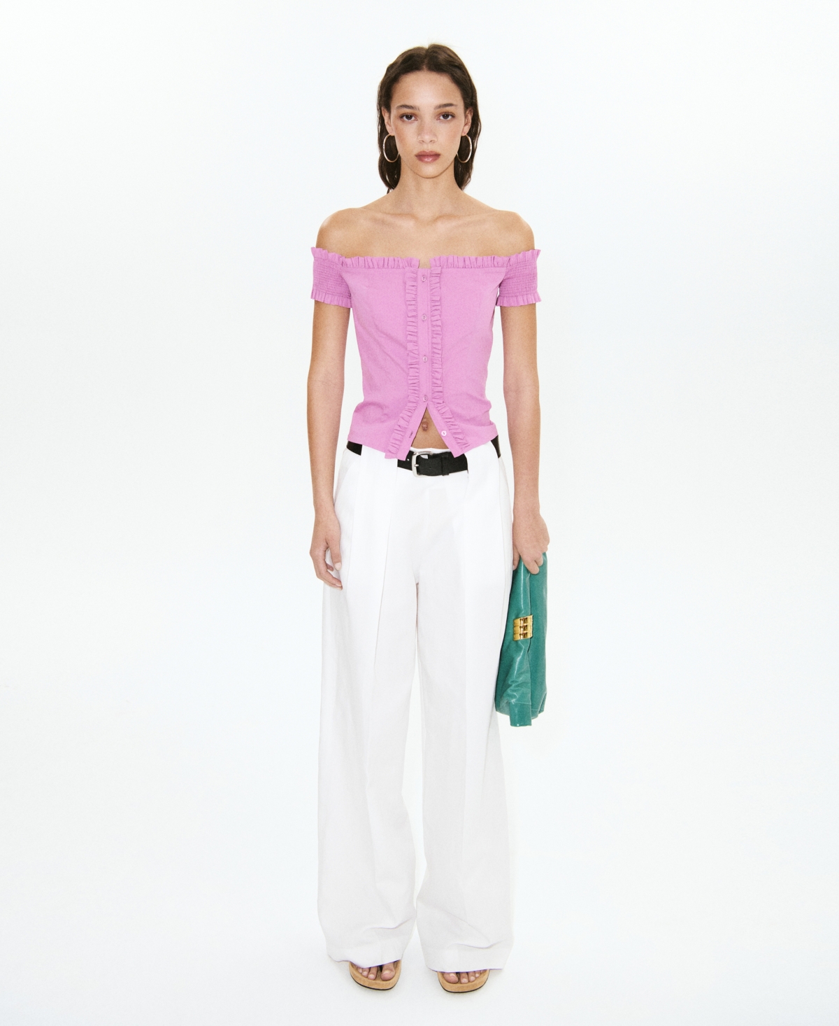Click here for Mango Womens Ruffled Detail Top - Pastel Pink prices