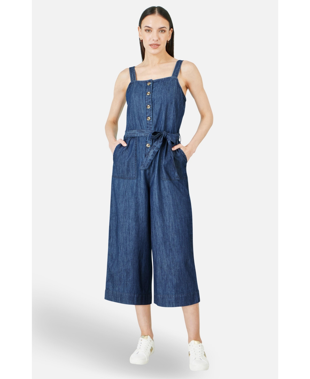 Click here for Yumi Womens Chambray Button Through Jumpsuit - Blu... prices