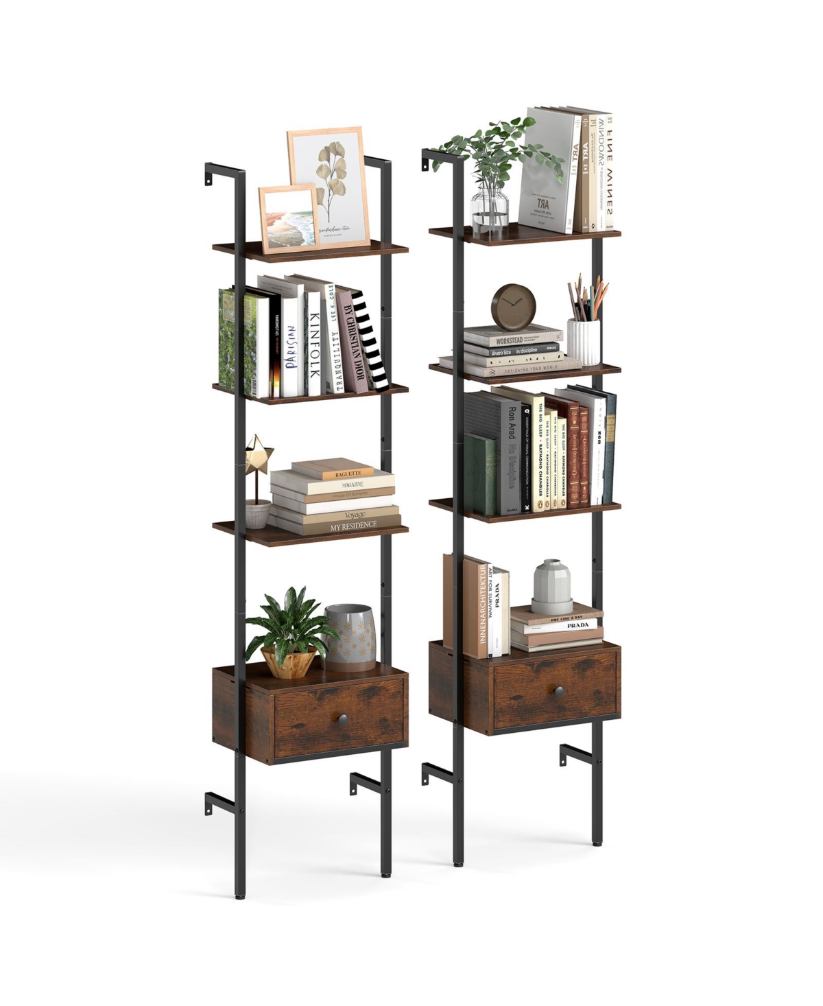 Click here for Gymax 2 Pcs 5-Tier Bookshelf w/ Drawer 70 Wall Mou... prices