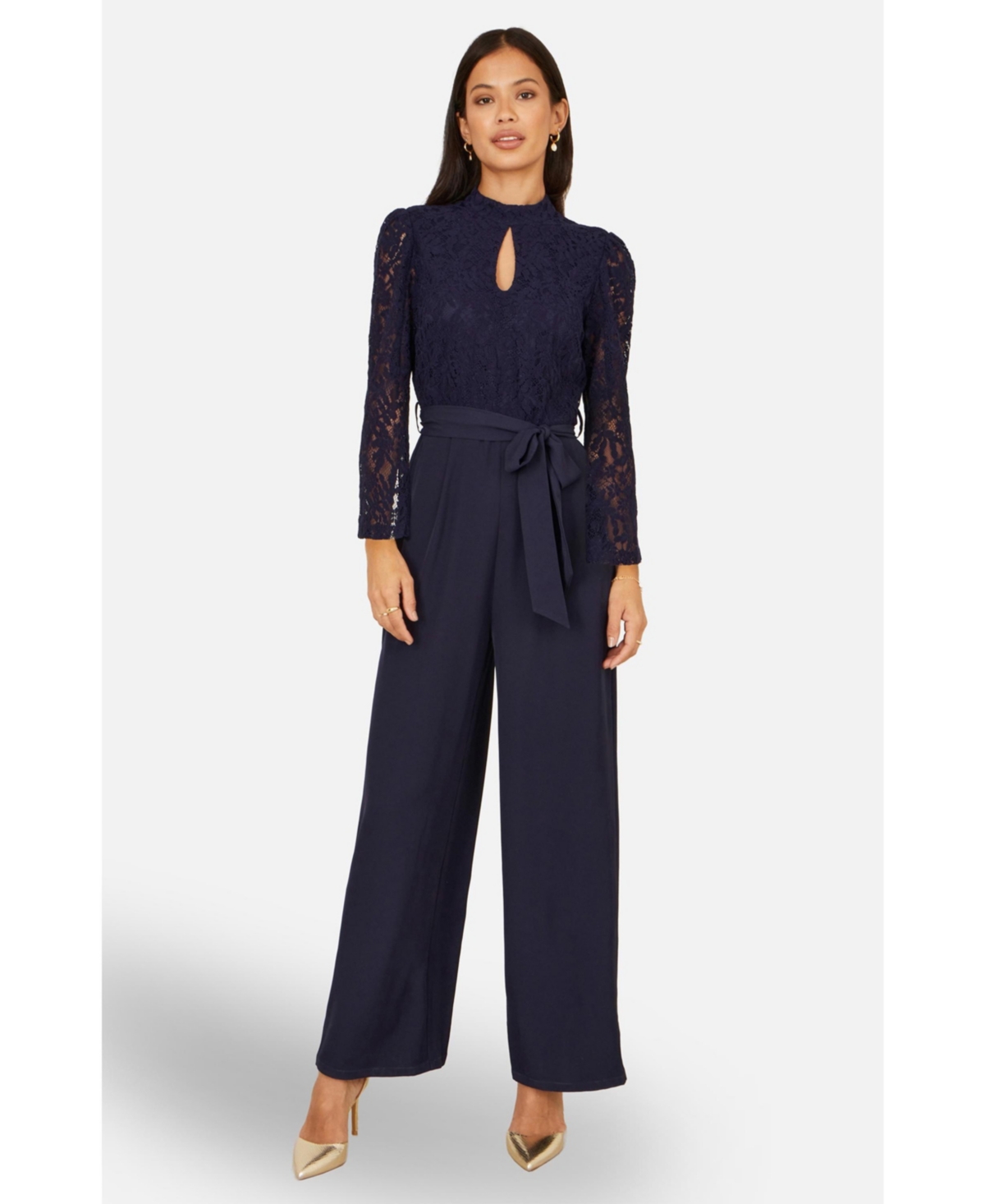 Click here for Yumi Womens Lace Applique Jumpsuit - Navy prices